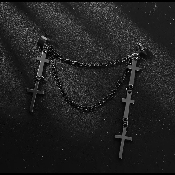 Jewelry | New Sexy Black Goth Cross Cuff Earring | Poshmark